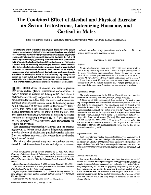 (PDF) The Combined Effect of Alcohol and Physical Exercise on Serum ...