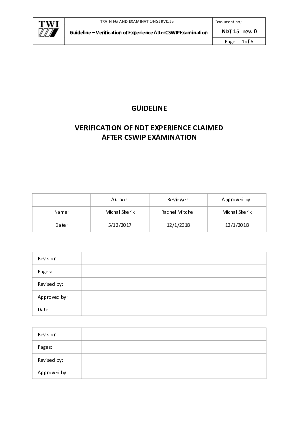 (DOC) Guideline verification of NDT experience claimed after CSWIP ...