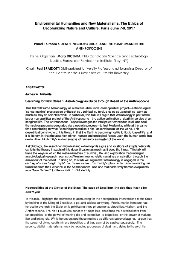 (PDF) Death, Necropolitics, and the Posthuman in the Anthropocene