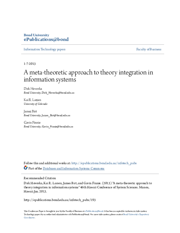Pdf A Meta Theoretic Approach To Theory Integration In Information