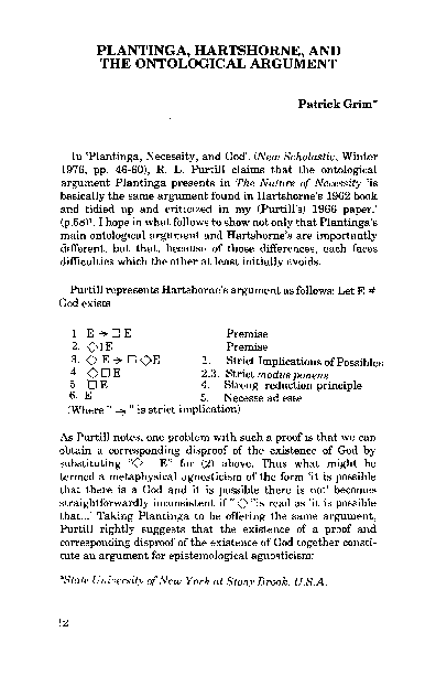 (PDF) Plantinga, hartshorne, and the ontological argument