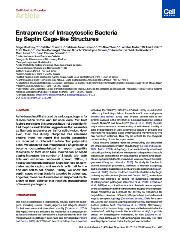 (PDF) Entrapment of Intracytosolic Bacteria by Septin Cage-like Structures
