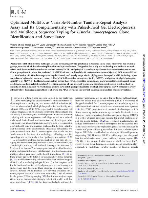 Pdf Optimized Multilocus Variable Number Tandem Repeat Analysis Assay