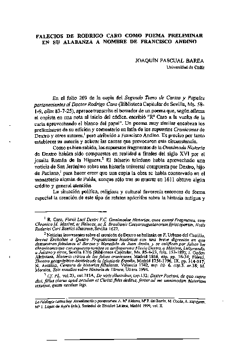 (PDF) “Falecios de Rodrigo Caro como poema preliminar en su alabanza a ...