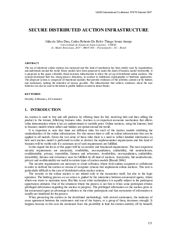 Pdf Secure Distributed Auction Infrastructure