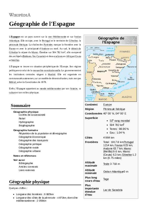 (PDF) Géographie de l'Espagne