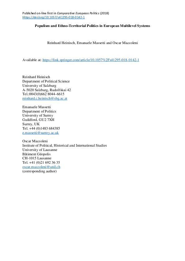 (PDF) Published on-line first in Comparative European Politics (2018 ...