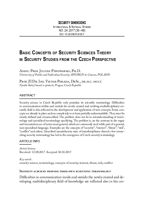 (PDF) Basic Concept s of Security Sciences Theory in Security Studies ...