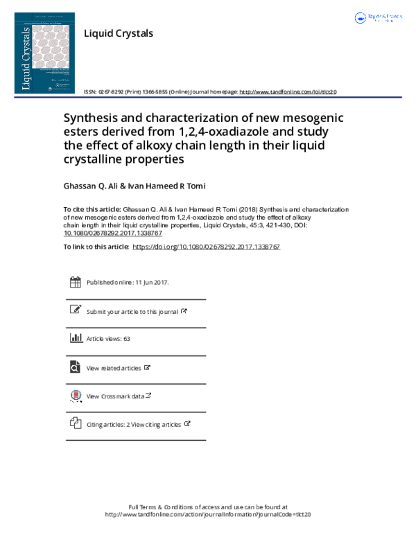 (PDF) Liquid Crystals Synthesis and characterization of new mesogenic ...