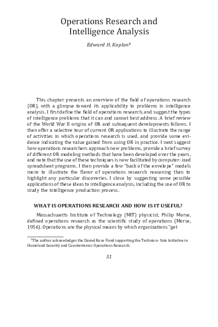 (PDF) Operations Research and Intelligence Analysis