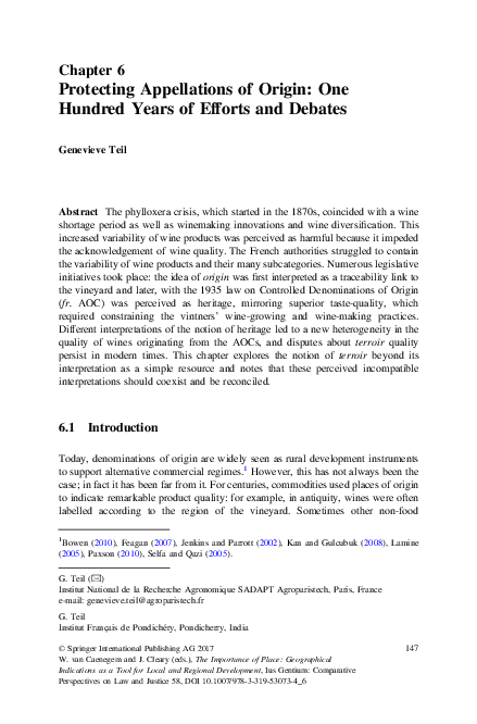 (PDF) Protecting Appellations of Origin: One Hundred Years of Efforts ...