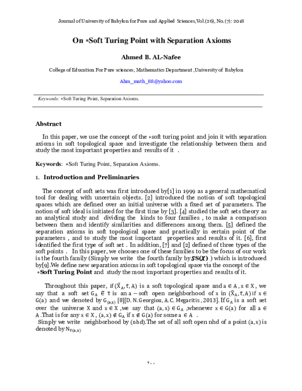 (PDF) On Soft Turing Point with Separation Axioms