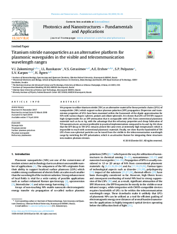 (PDF) Titanium nitride nanoparticles as an alternative platform for plasmonic waveguides in the ...