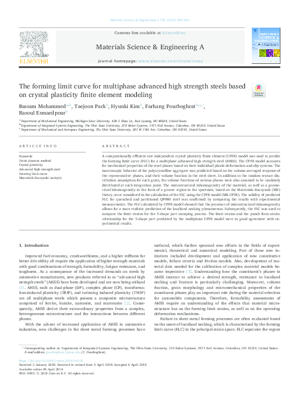 (PDF) The forming limit curve for multiphase advanced high strength steels based on crystal ...