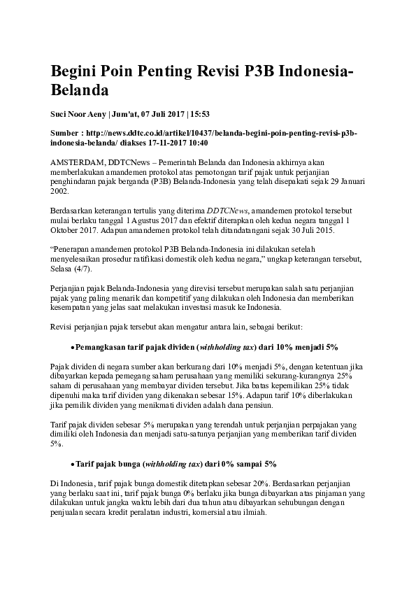 (DOC) Begini Poin Penting Revisi P3B Indonesia- Belanda