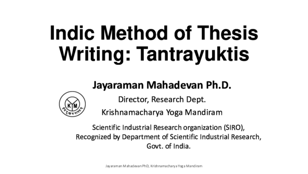 (PDF) Indic Method of Thesis Writing: Tantrayuktis