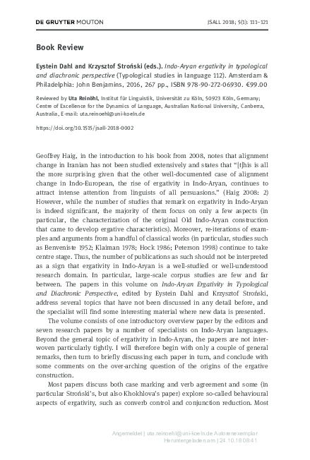 (PDF) Review of Eystein Dahl & Krzysztof Stronski, Indo-Aryan ...