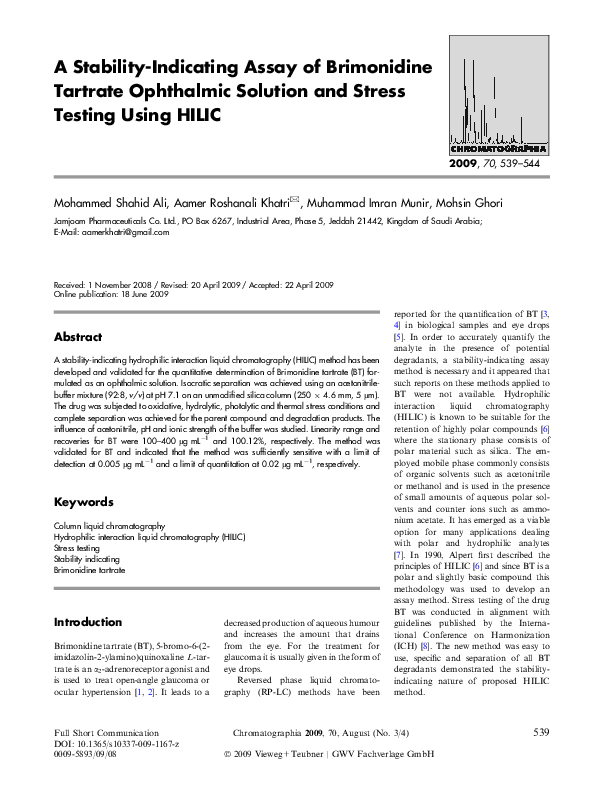 (PDF) A Stability-Indicating Assay of Brimonidine Tartrate Ophthalmic ...