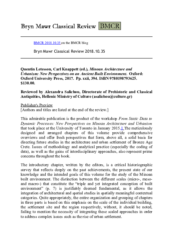 (PDF) Review: Quentin Letesson, Carl Knappett (ed.), Minoan ...