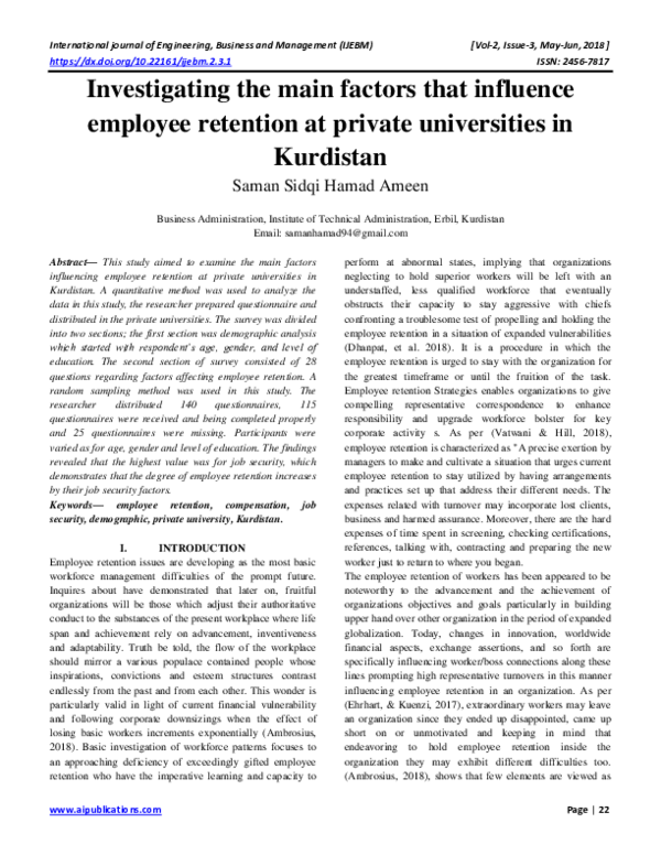 (PDF) Investigating the main factors that influence employee retention ... (PDF) Investigating the main factors that influence employee retention ...