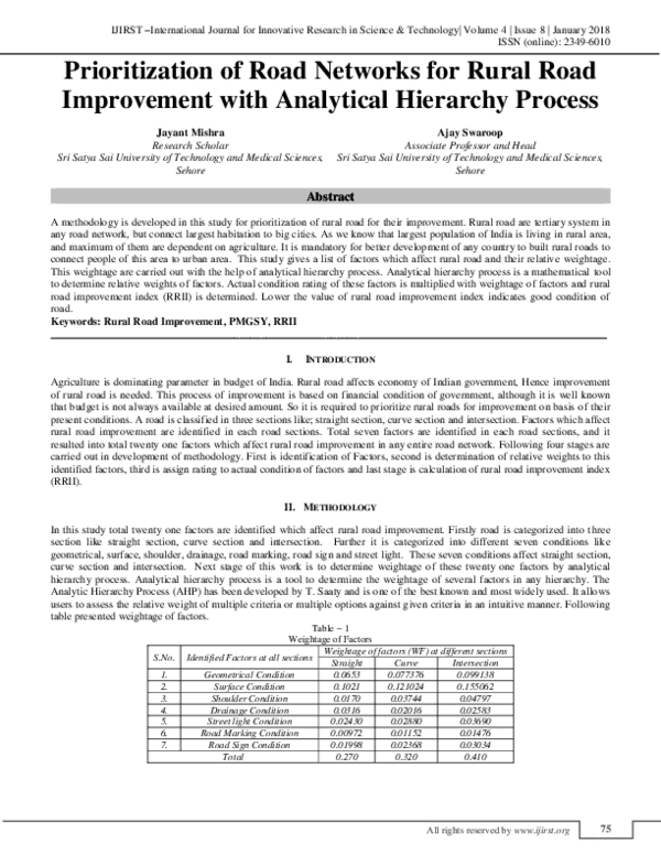 (PDF) Prioritization of Road Networks for Rural Road Improvement with ...