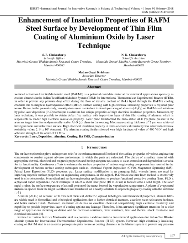 (PDF) Enhancement of Insulation Properties of RAFM Steel Surface by ...