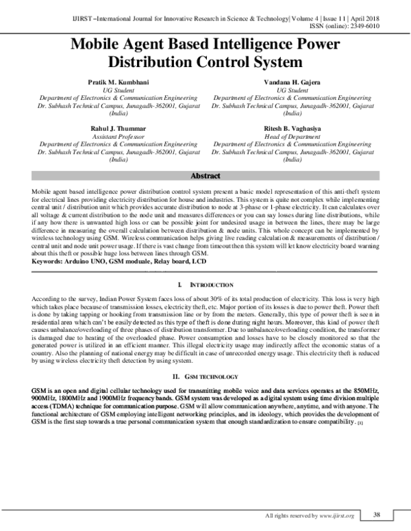 (PDF) Mobile Agent Based Intelligence Power Distribution Control System