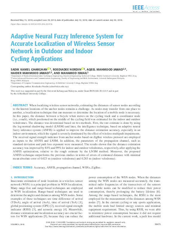 Pdf Adaptive Neural Fuzzy Inference System For Accurate Localization