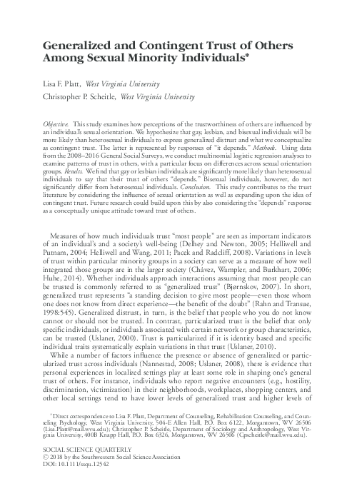 (PDF) Generalized and Contingent Trust of Others Among Sexual Minority ...