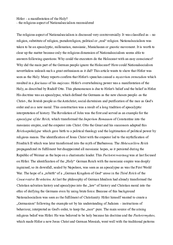 (PDF) Hitler – a manifestation of the Holy? -the religious aspect of ...