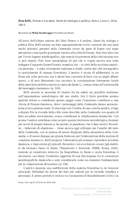 (PDF) P. Stockbrugger, review of Firenze e il profeta (Deutsches Dante ...