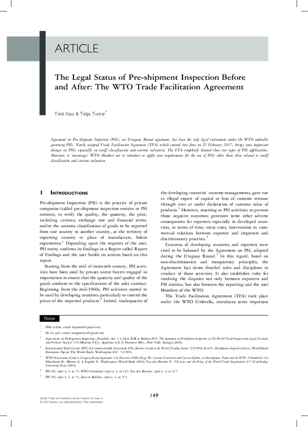 (PDF) The Legal Status of Pre-shipment Inspection Before and After: The WTO Trade Facilitation ...