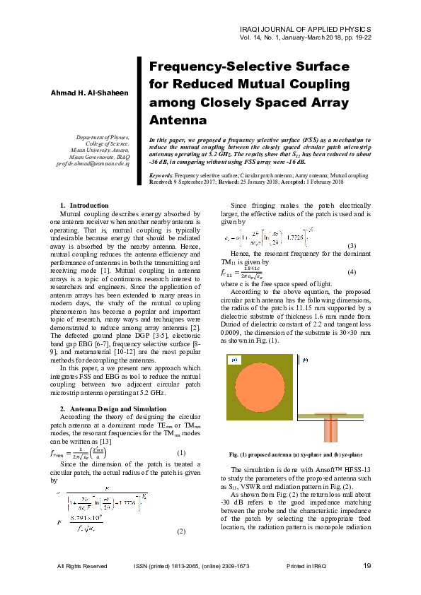 Pdf Frequency Selective Surface For Reduced Mutual Coupling Among Closely Spaced Array Antenna