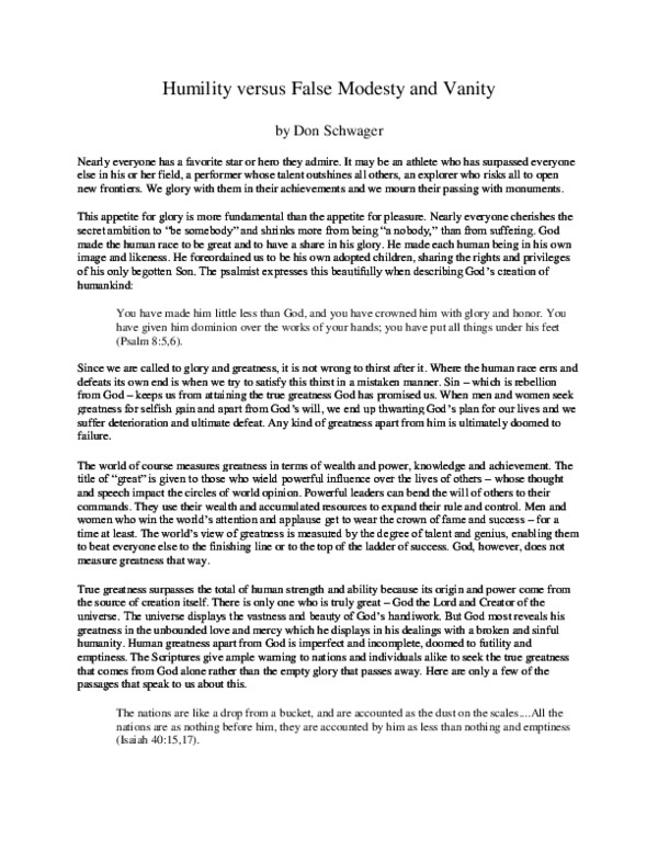 (PDF) Humility versus False Modesty and Vanity
