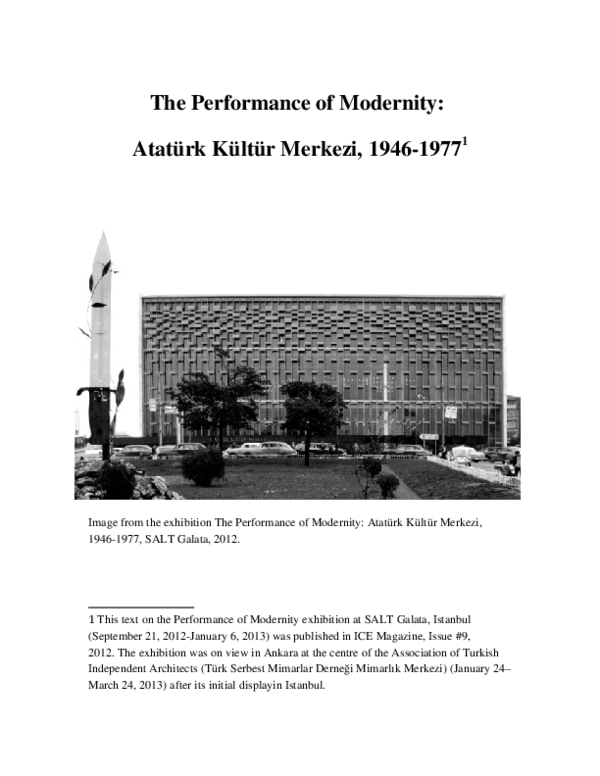 (DOC) The Performance of Modernity: Atatürk Kültür Merkezi, 1946-1977
