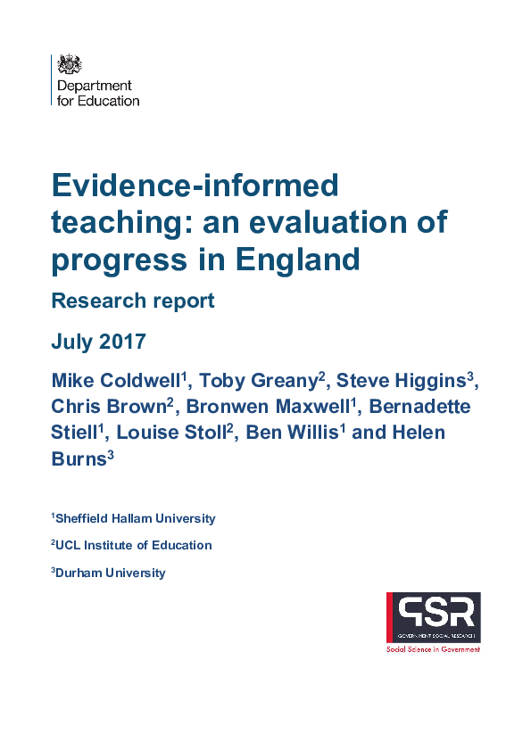 (PDF) Evidence-informed teaching: an evaluation of progress in England