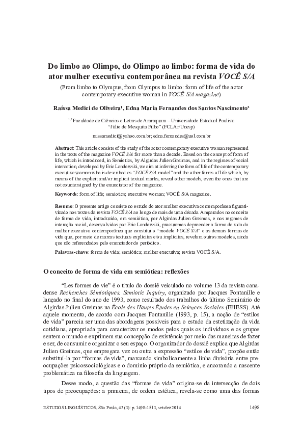 (PDF) Do limbo ao Olimpo, do Olimpo ao limbo: forma de vida do ator ...