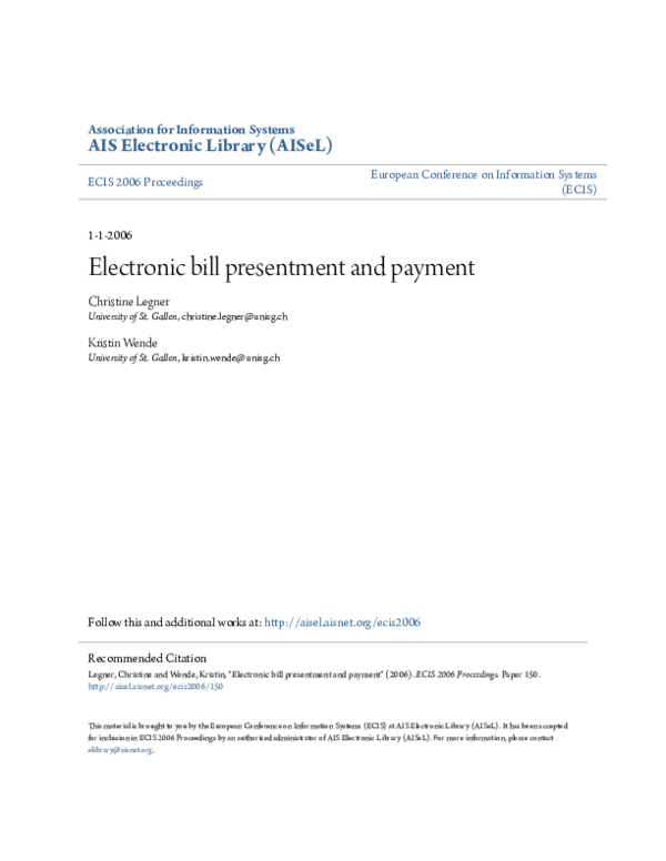 (PDF) Electronic Bill Presentment and Payment