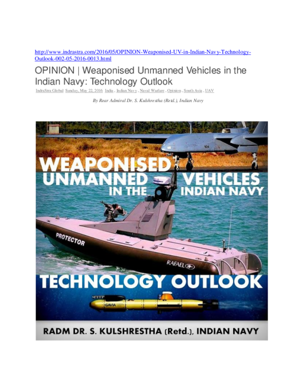 (DOC) 22 May 2016 Published IndraStra Weaponised Unmanned Vehicles in ...