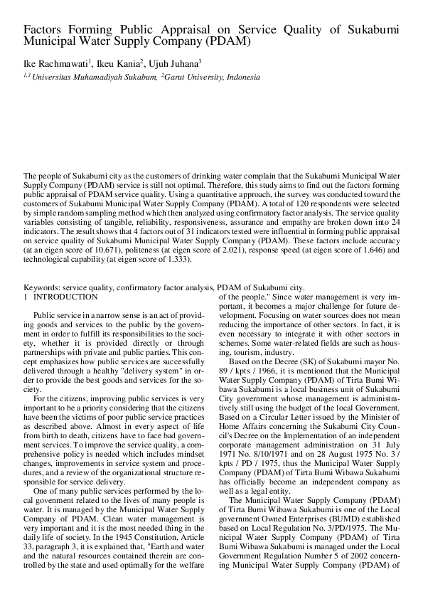 (PDF) Factors Forming Public Appraisal on Service Quality of Sukabumi ...