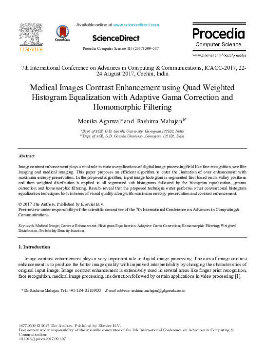 Pdf Medical Images Contrast Enhancement Using Quad Weighted Histogram Equalization With