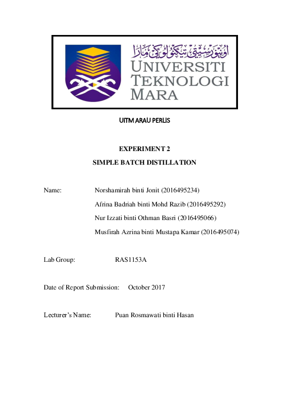 (DOC) EXPERIMENT 2 SIMPLE BATCH DISTILLATION