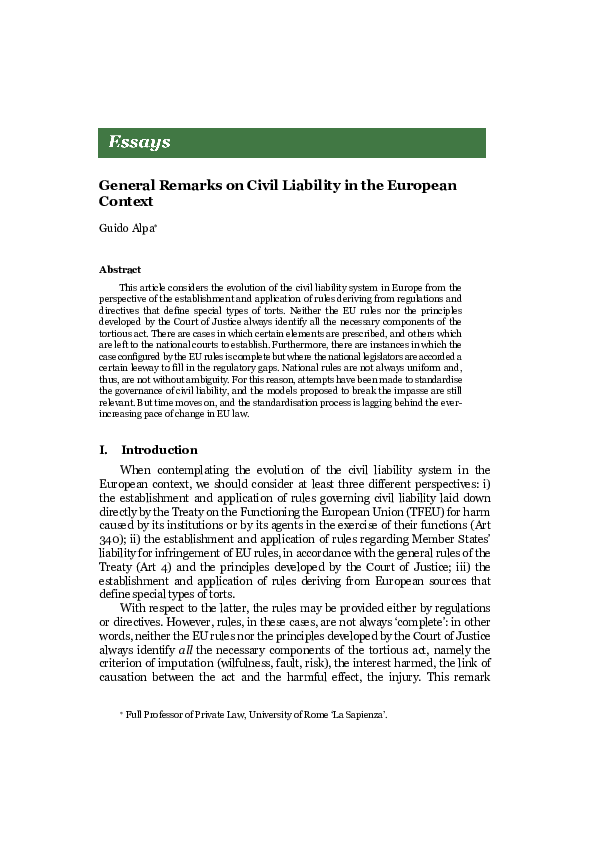 (PDF) G. Alpa - General Remarks on Civil Liability in the European Context