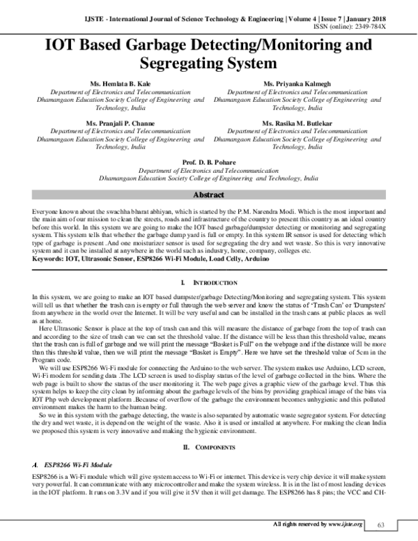 (PDF) IOT Based Garbage Detecting/Monitoring and Segregating System (PDF) IOT Based Garbage Detecting/Monitoring and Segregating System