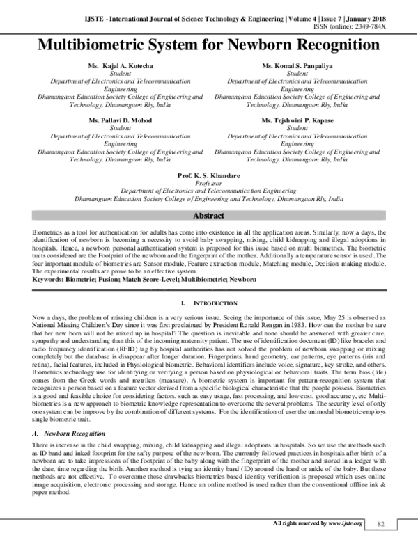 (PDF) Multibiometric System for Newborn Recognition
