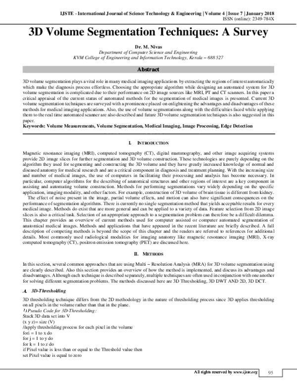 (PDF) 3D Volume Segmentation Techniques: A Survey | IJSTE ...