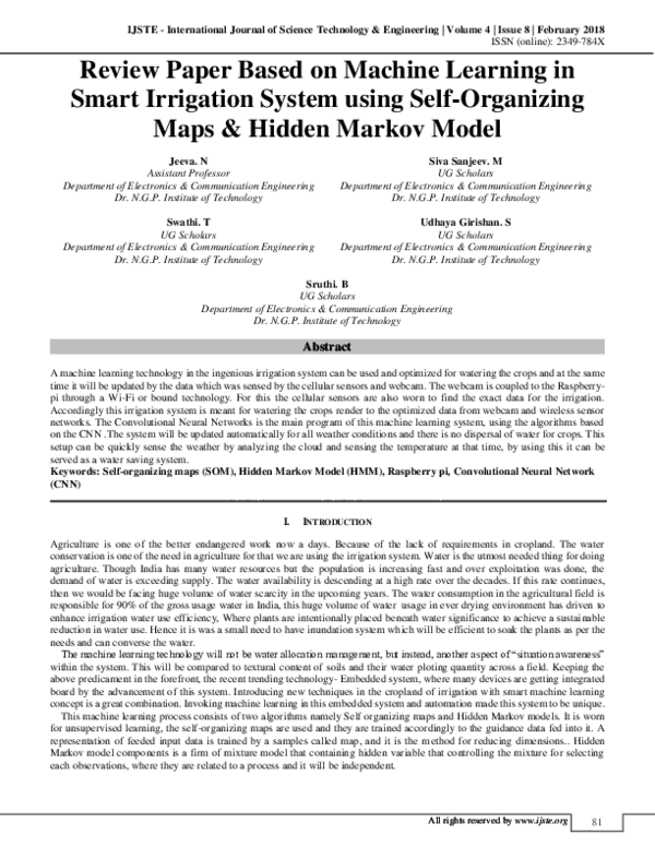 (PDF) Review Paper Based on Machine Learning in Smart Irrigation System using Self-Organizing ...