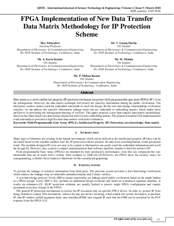 Pdf Fpga Implementation Of New Data Transfer Data Matrix Methodology For Ip Protection Scheme
