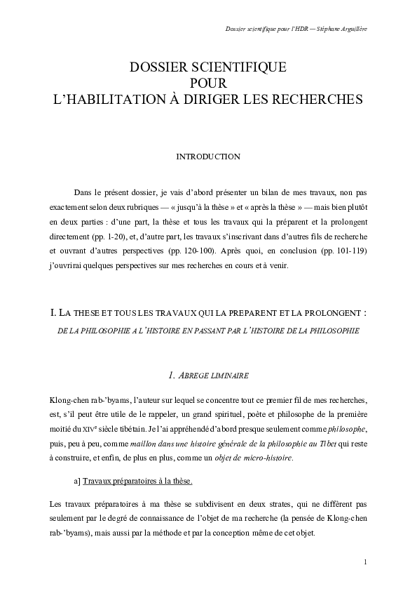 (PDF) DOSSIER SCIENTIFIQUE POUR L'HABILITATION À DIRIGER LES RECHERCHES