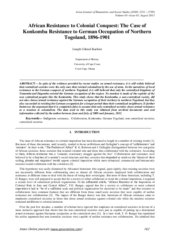 (PDF) African Resistance to Colonial Conquest: The Case of Konkomba ...